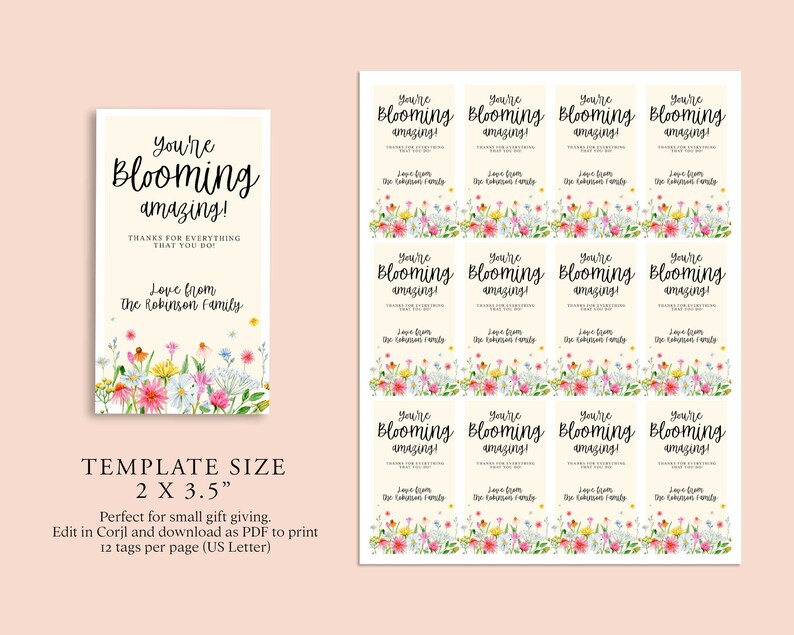 BLOOM Appreciation Gift Tag, Teacher, Friends, Mothers Day, Valentine ...