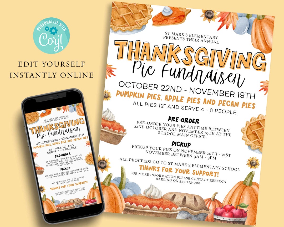 THANKSGIVING Pie, Printable PTA Flyer, School Breakfast Appreciation ...