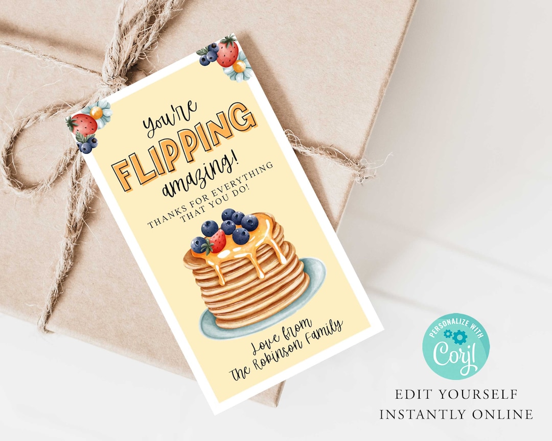 PANCAKE Appreciation Gift Tag, Teacher, Friends, Mothers Day, Valentine ...