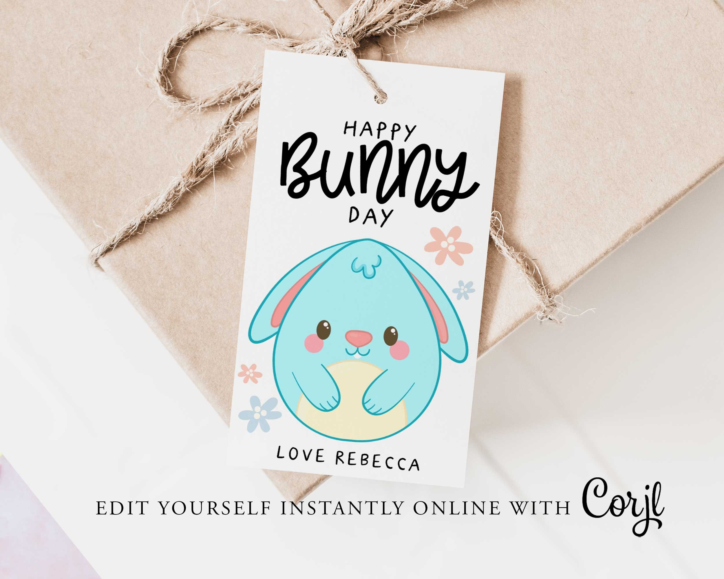 Easter BUNNY Editable Gift Tag Template, Egg Hunt PRINTABLE Product Tag ...