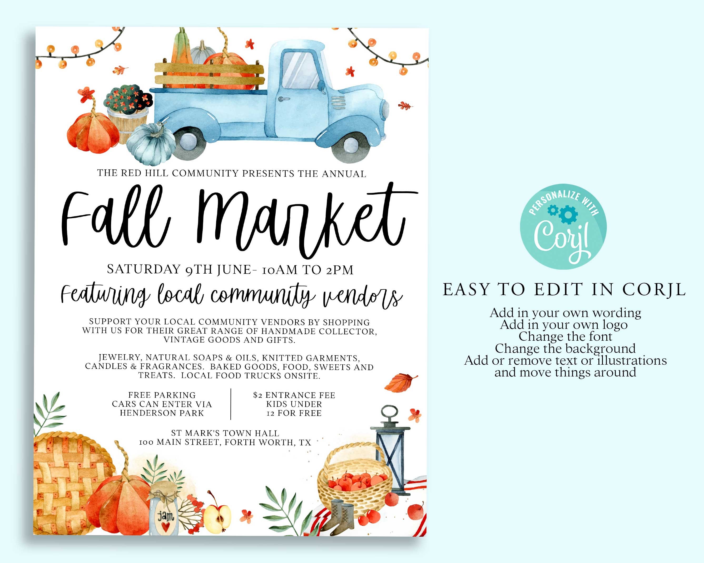 Editable FALL MARKET Flyer Template, DIY Market, Event Poster, Harvest ...
