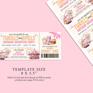 THEME PARK Party Flyer Editable Template, DIY Kids Party Invites, Party ...