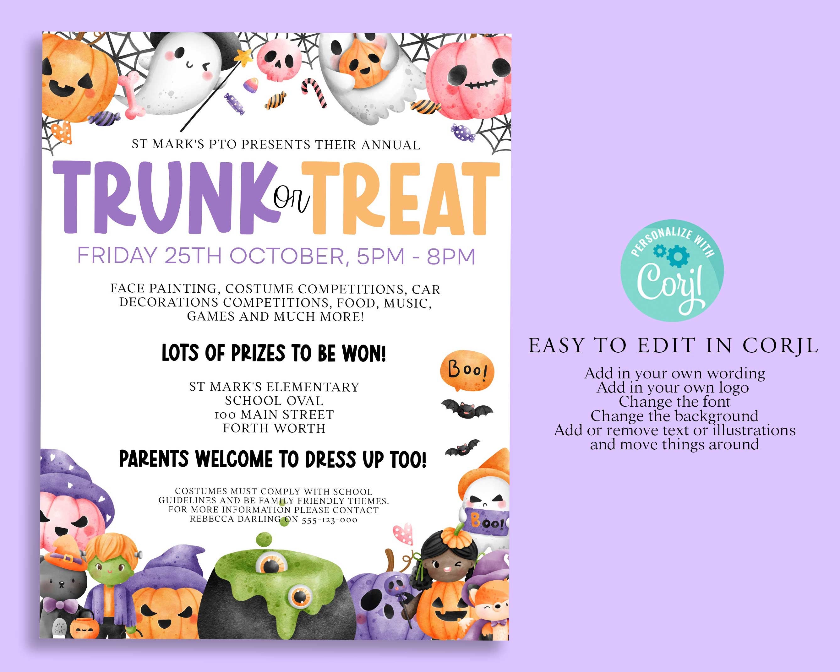 TRUNK or TREAT Editable Flyer, Editable Template, Trick or Treat ...