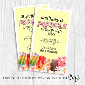 POPSICLE Appreciation Gift Tag, Teacher, Friends, Mothers Day ...