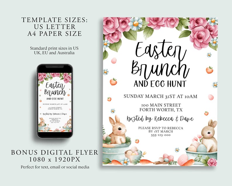 Editable EASTER BRUNCH Flyer Template, SPRING Flyer, Diy Flyer, Custom ...