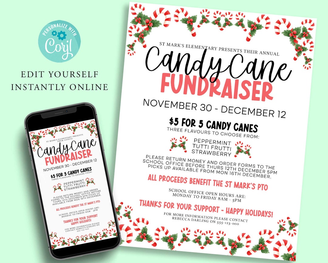 CHRISTMAS Candy Cand Fundraiser Flyer, PTA Pto, School Teacher ...
