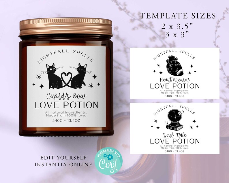 LOVE POTION Editable Candle Label, Mystic Candle Label Design ...