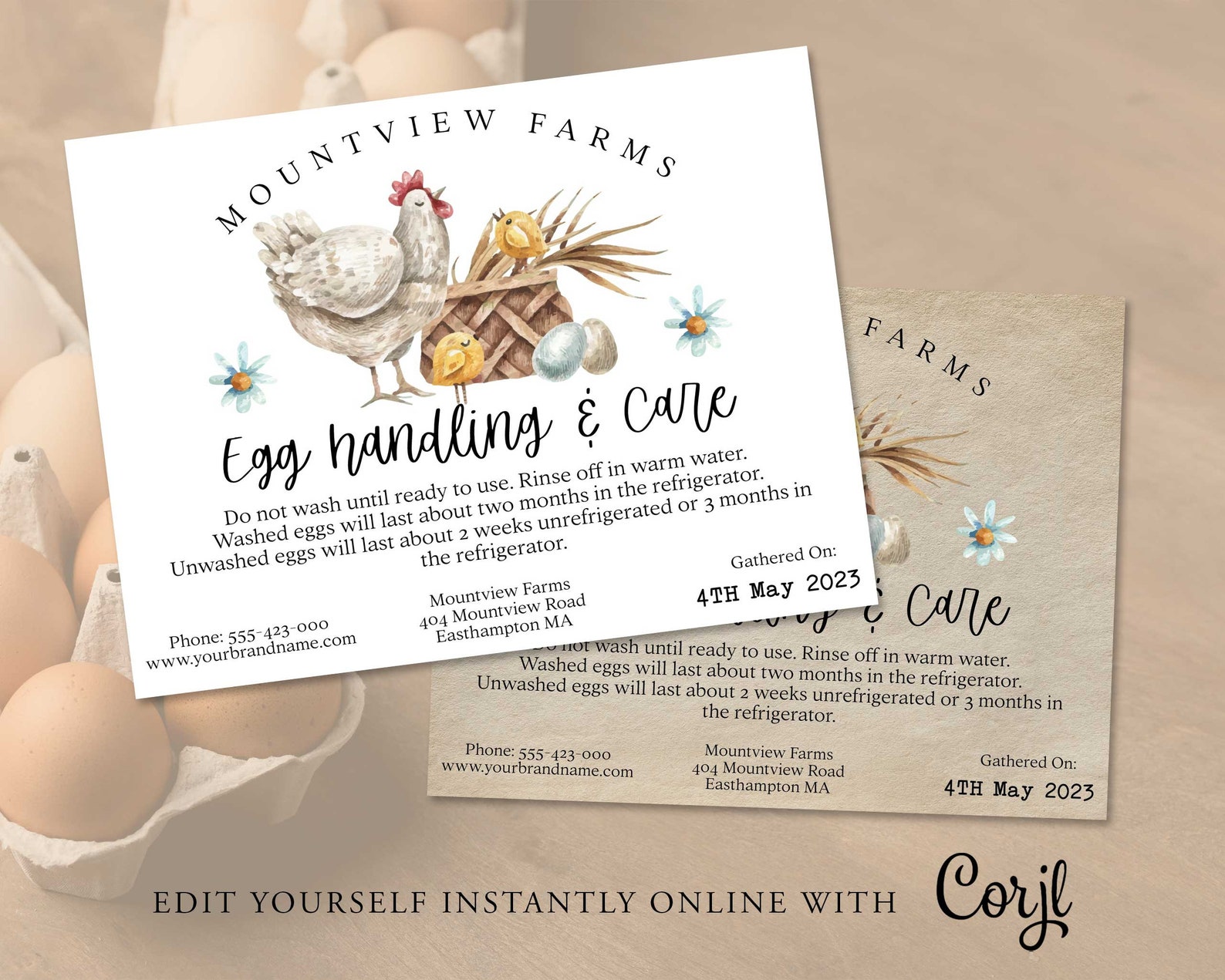 EGG HANDLING Instruction Card Template, Fresh Egg Care Label, Egg ...