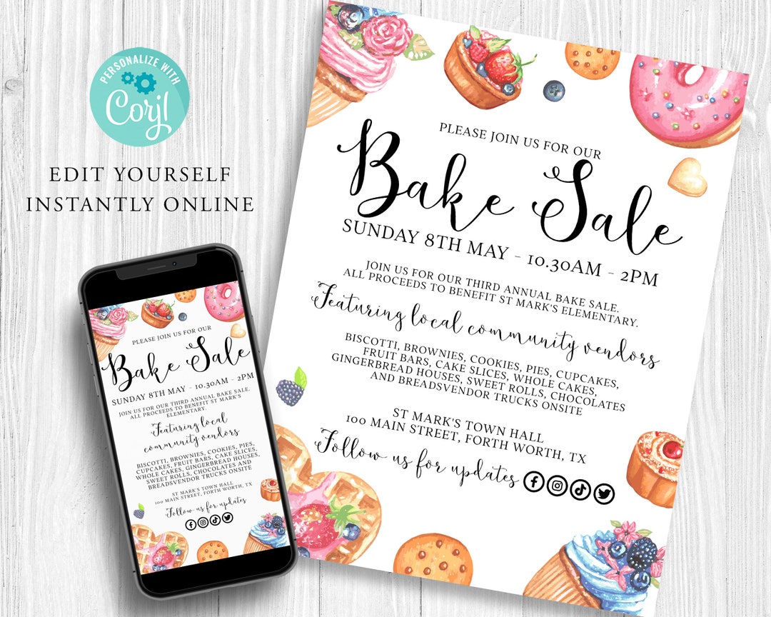 Editable BAKE SALE Flyer Template, DIY Market Sale, Community Fair ...