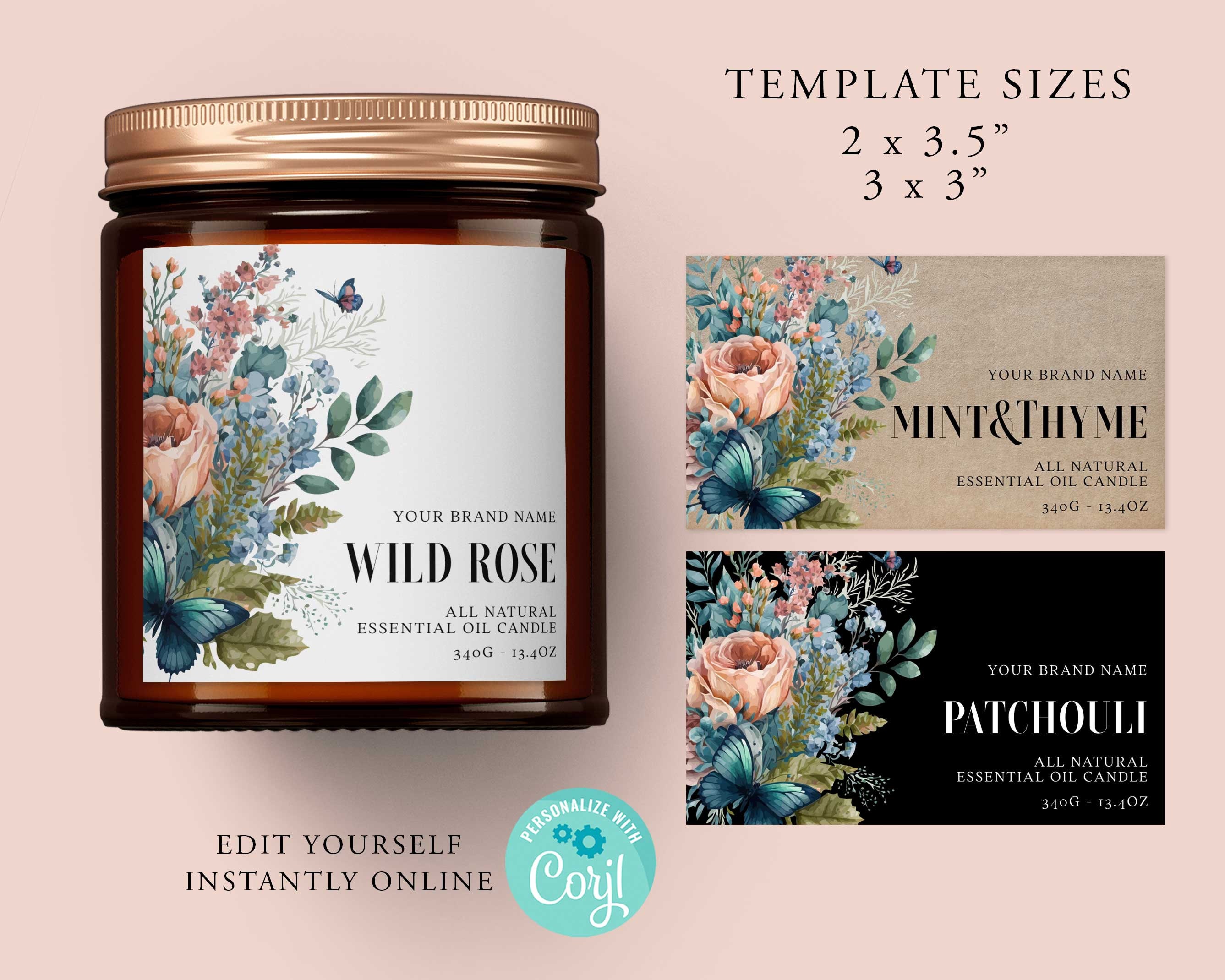VINTAGE FLORAL Editable Candle Label, Editable Template, Label Design ...