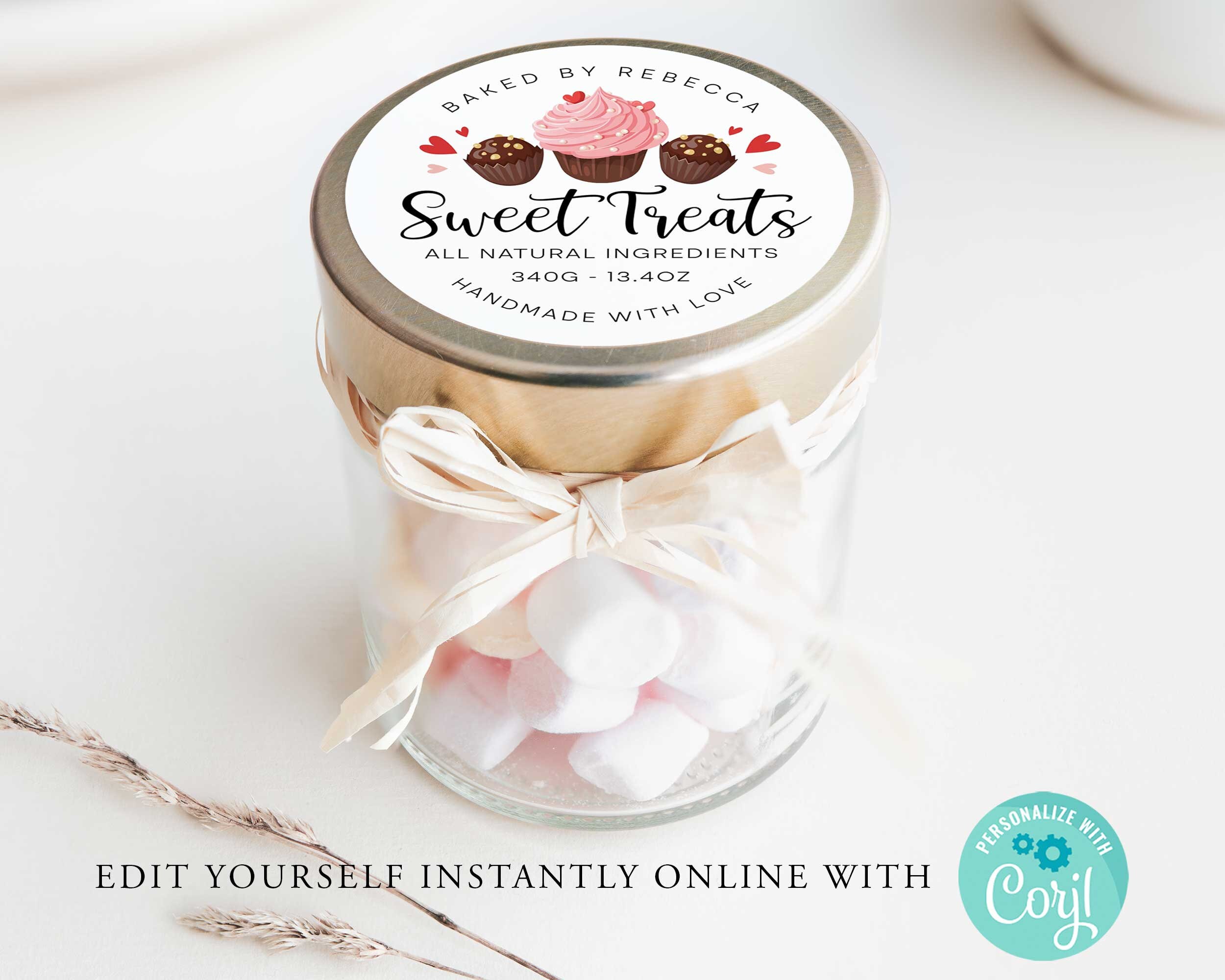 ROUND Sweet Treat Editable Product Sticker, BAKING Custom Product Label ...