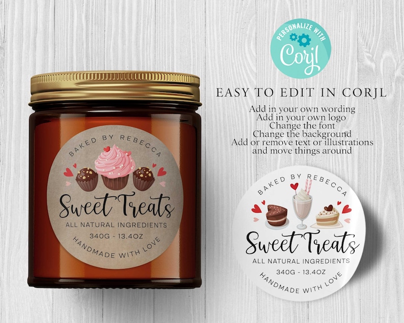 ROUND Sweet Treat Editable Product Sticker, BAKING Custom Product Label ...