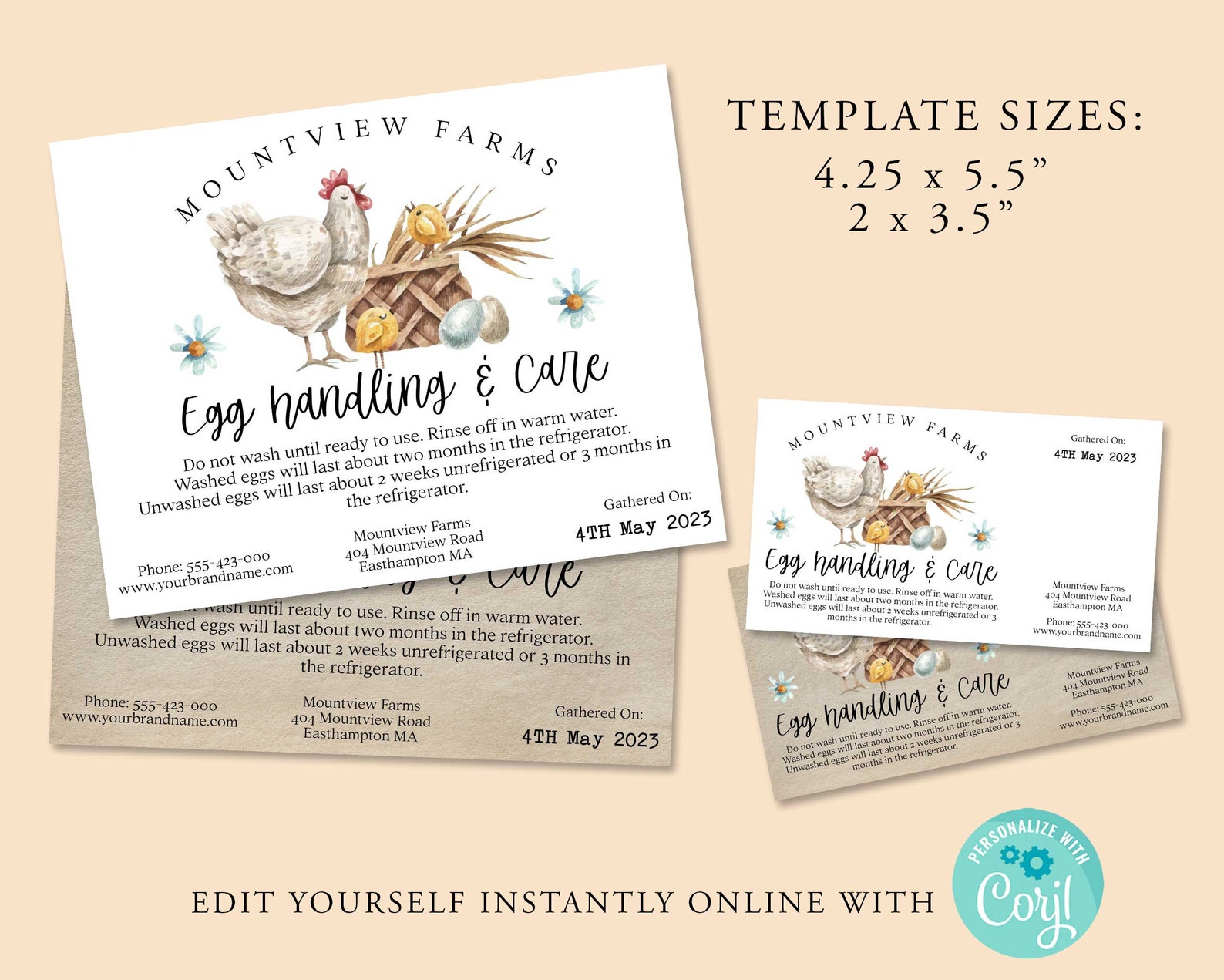 EGG HANDLING Instruction Card Template, Fresh Egg Care Label, Egg ...