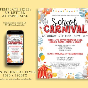 CARNIVAL Fundraiser Editable Flyer Template, PTO, School Community or ...