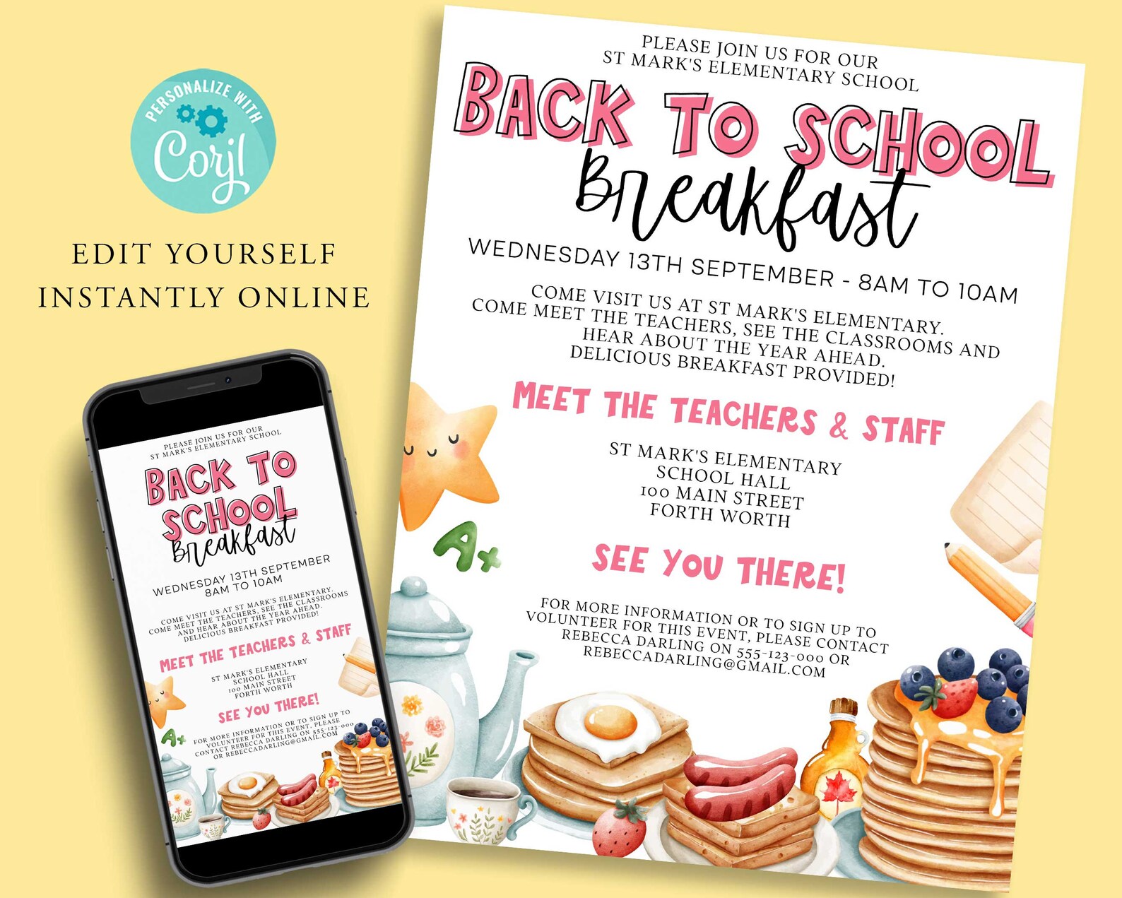 BACK to School Breakfast Flyer, Printable PTA Flyer, School Breakfast ...
