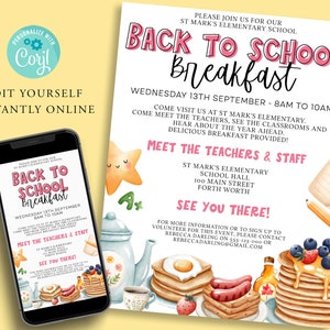 BACK to School Breakfast Flyer, Printable PTA Flyer, School Breakfast ...