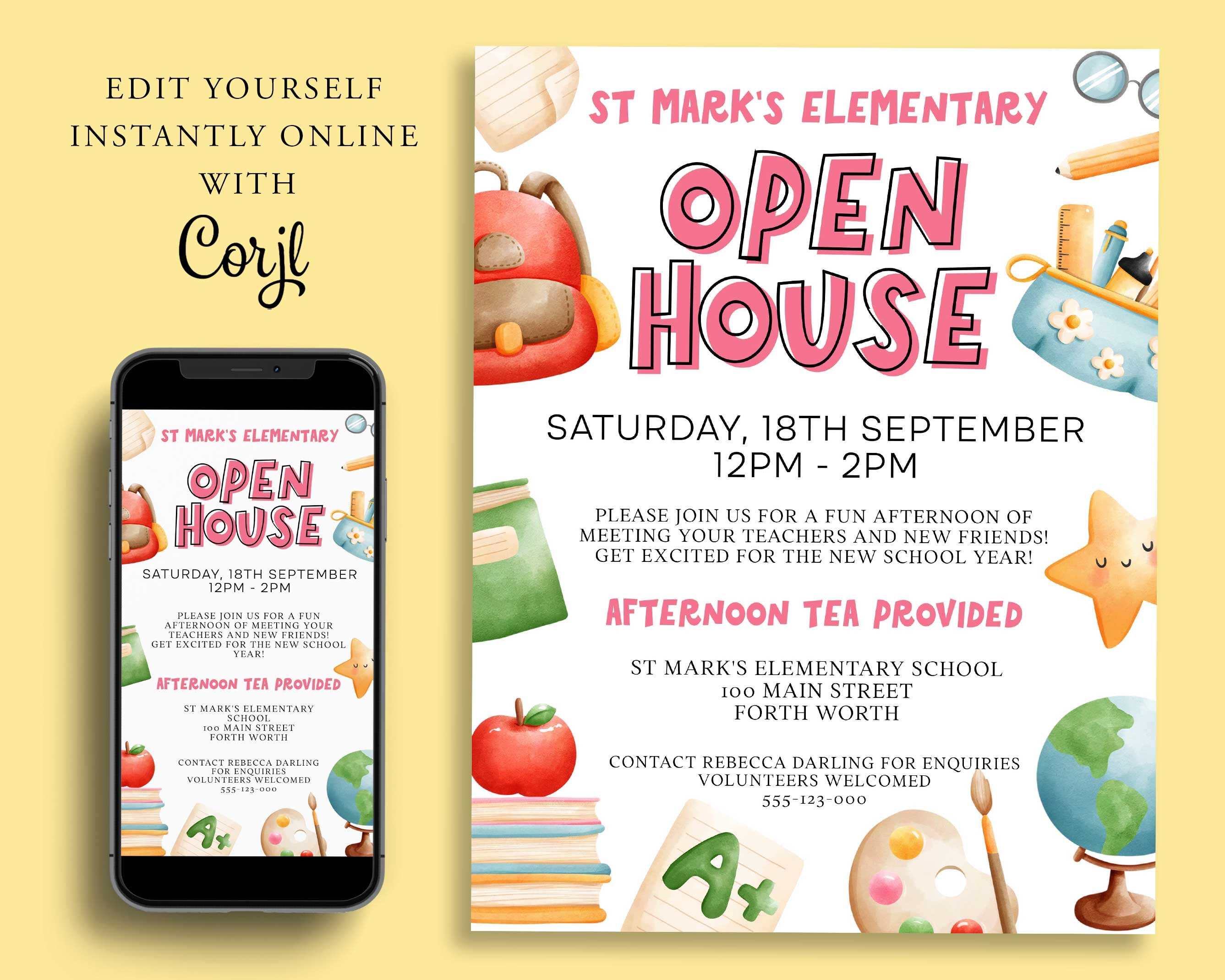 SCHOOL Open House Flyer, Editable, Meet the Teacher, Family Newsletter ...