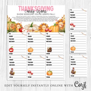 Thanksgiving Candy Gram Editable Template, Gobble Grams, School ...