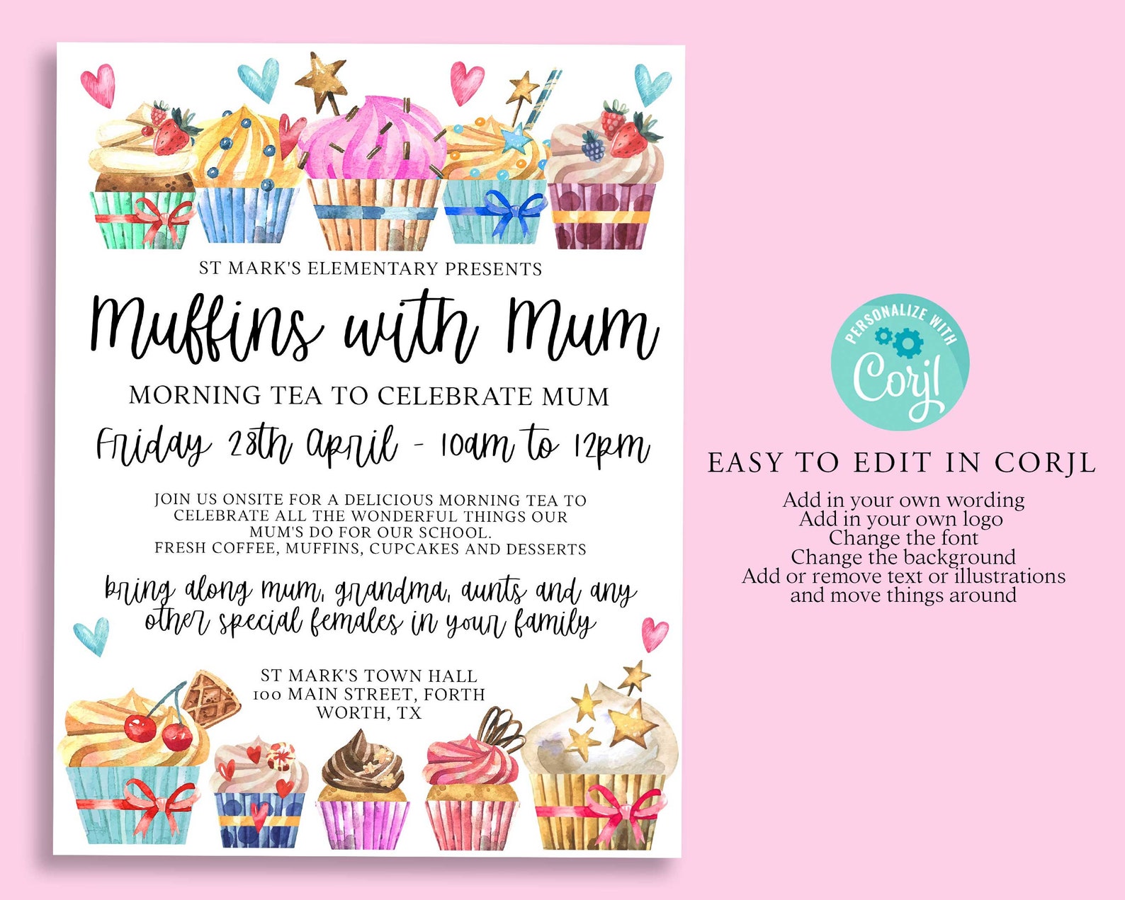 MOTHERS DAY Editable Flyer Template, Bake Sale, Fundraiser, Muffins ...