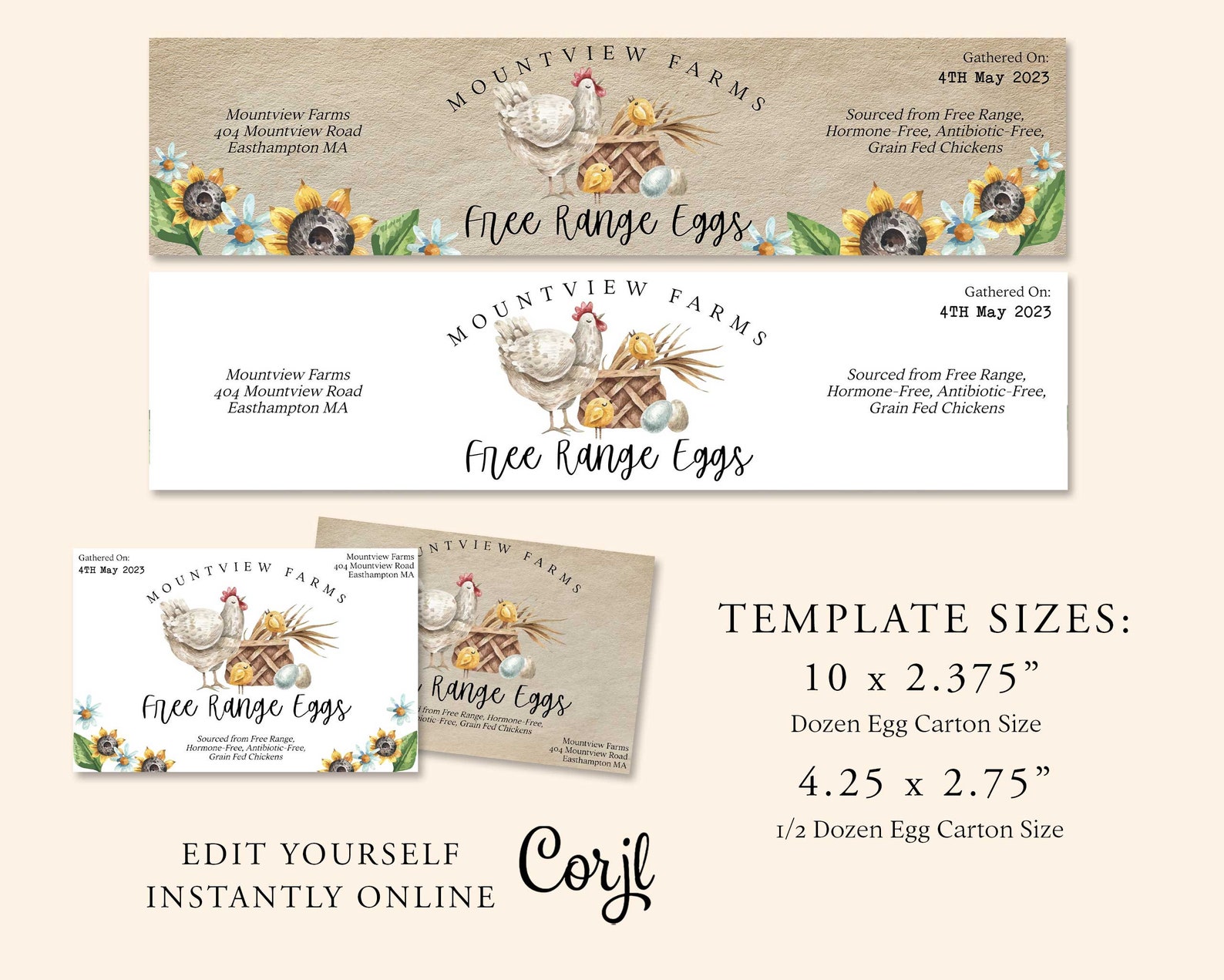 EGG CARTON Label Template, Free Range Egg Carton Label, Farmers Market ...