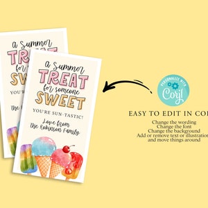 SUMMER Treat Appreciation Gift Tag, Teacher, Friends, Mothers Day ...