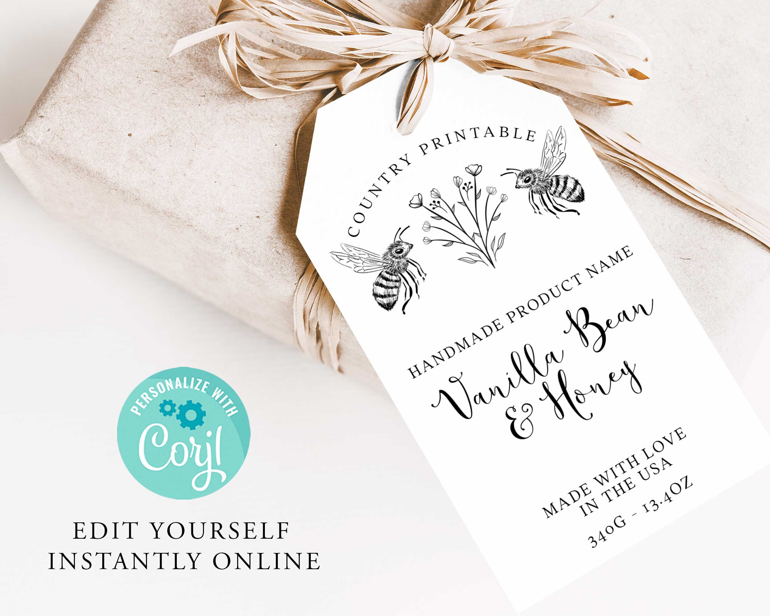 KRAFT Editable ORGANIC Gift Tag Template, PRINTABLE Thankyou Tag ...