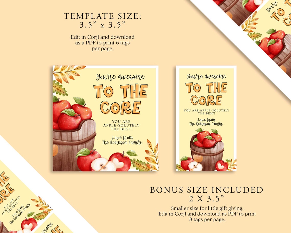 TEACHER Appreciation Gift Tag, Teacher, Friends, Thanksgiving Apple ...