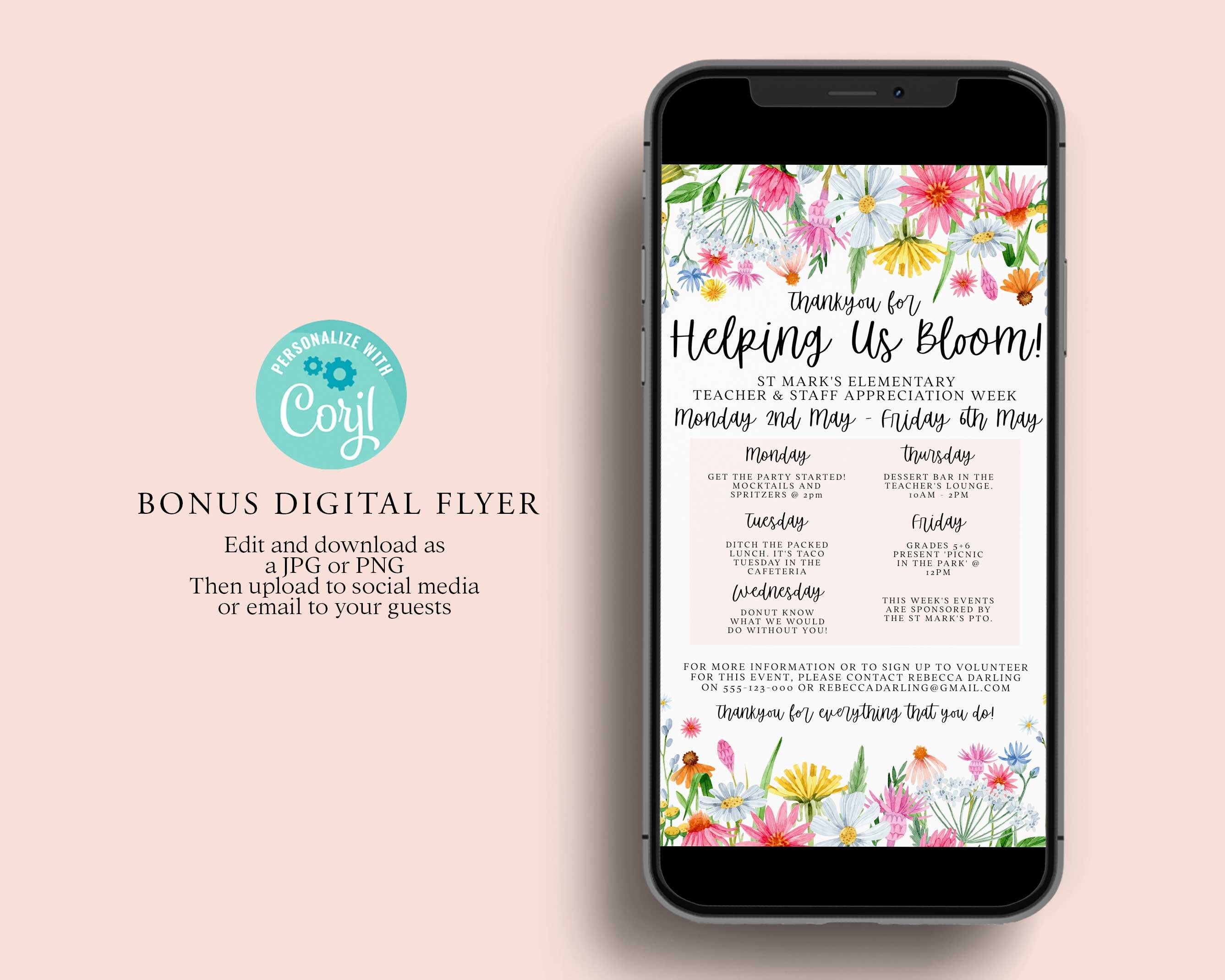 TEACHER APPRECIATION Editable Flyer Template, Staff Invite, Family ...