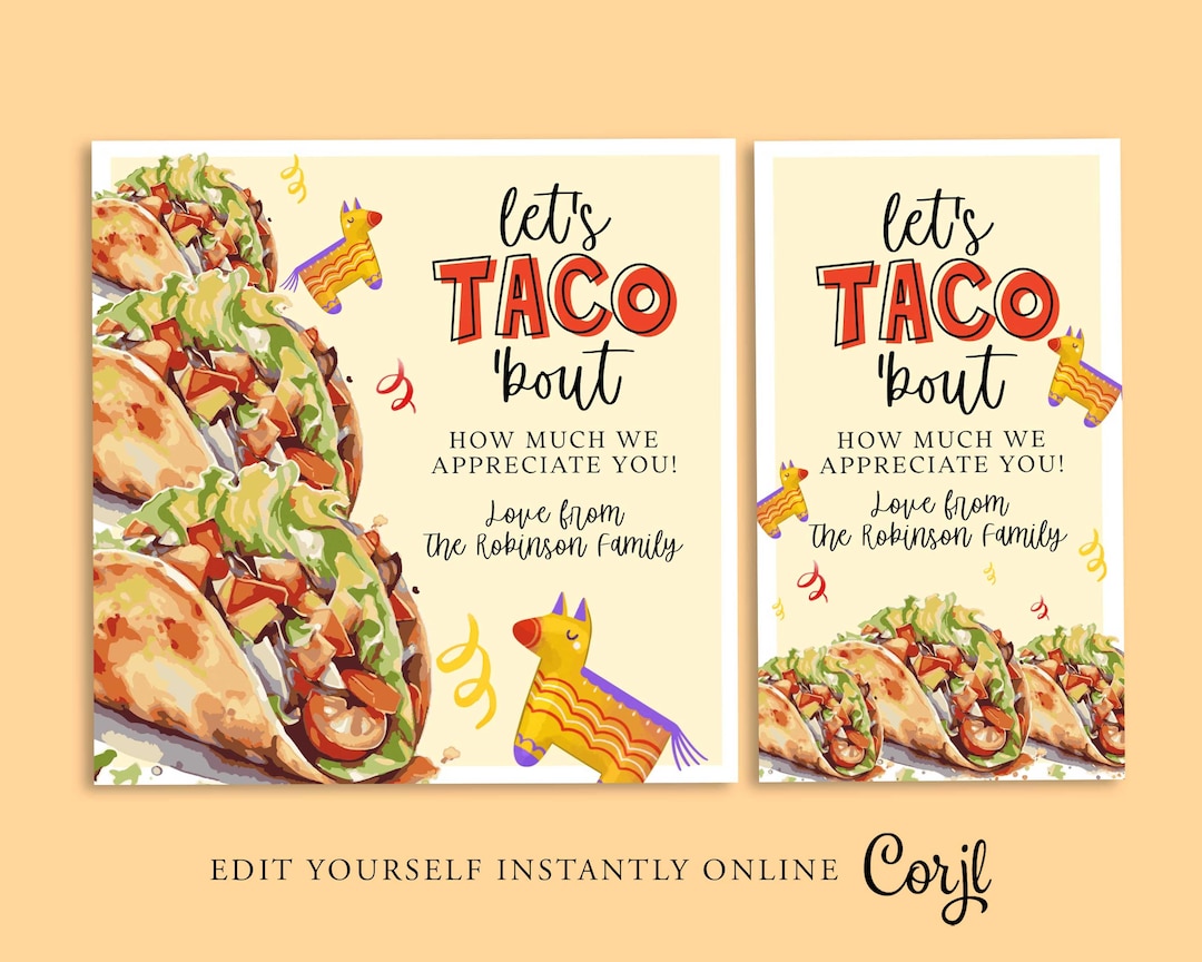 Let's TACO 'bout Appreciation Gift Tag, Teacher, Friends, Mothers Day ...