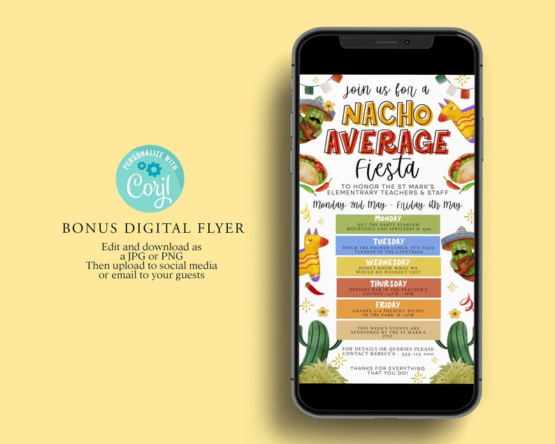 Fiesta TEACHER APPRECIATION Editable Flyer Template, Staff Invite ...
