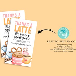 LATTE Appreciation Gift Tag, Teacher, Friends, Mothers Day, Valentine ...