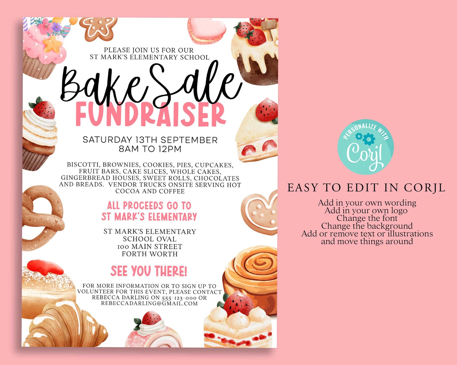 BAKE SALE Social Fundraiser Editable Template, Flyer, Printable PTA ...