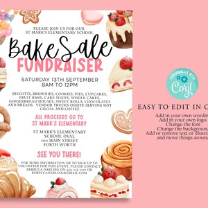 BAKE SALE Social Fundraiser Editable Template, Flyer, Printable PTA ...
