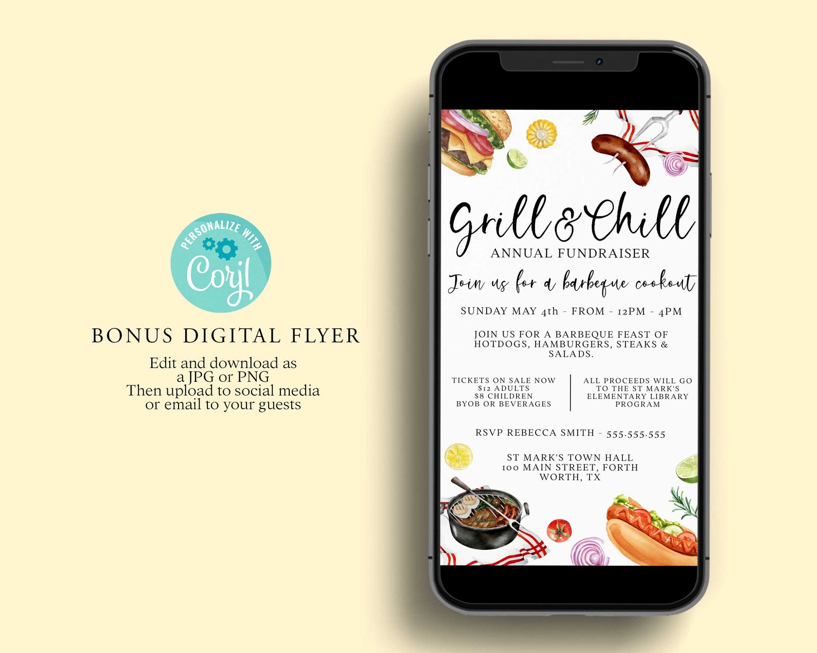 Editable BBQ Fundraiser Flyer Template, DIY Barbeque Sale, Event Poster ...