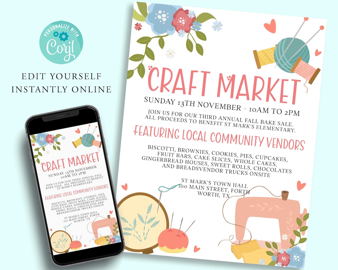 CRAFT MARKET Editable Flyer, DDIY Fundraiser, Community Fair Flyer ...