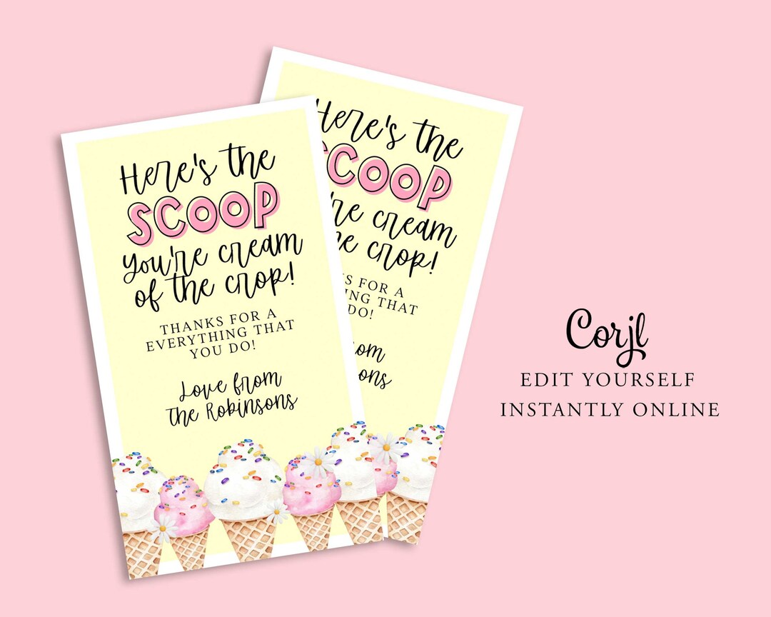 ICECREAM Appreciation Gift Tag, Teacher, Friends, Mothers Day ...