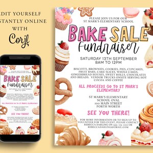 BAKE SALE Social Fundraiser Editable Template, Flyer, Printable PTA ...