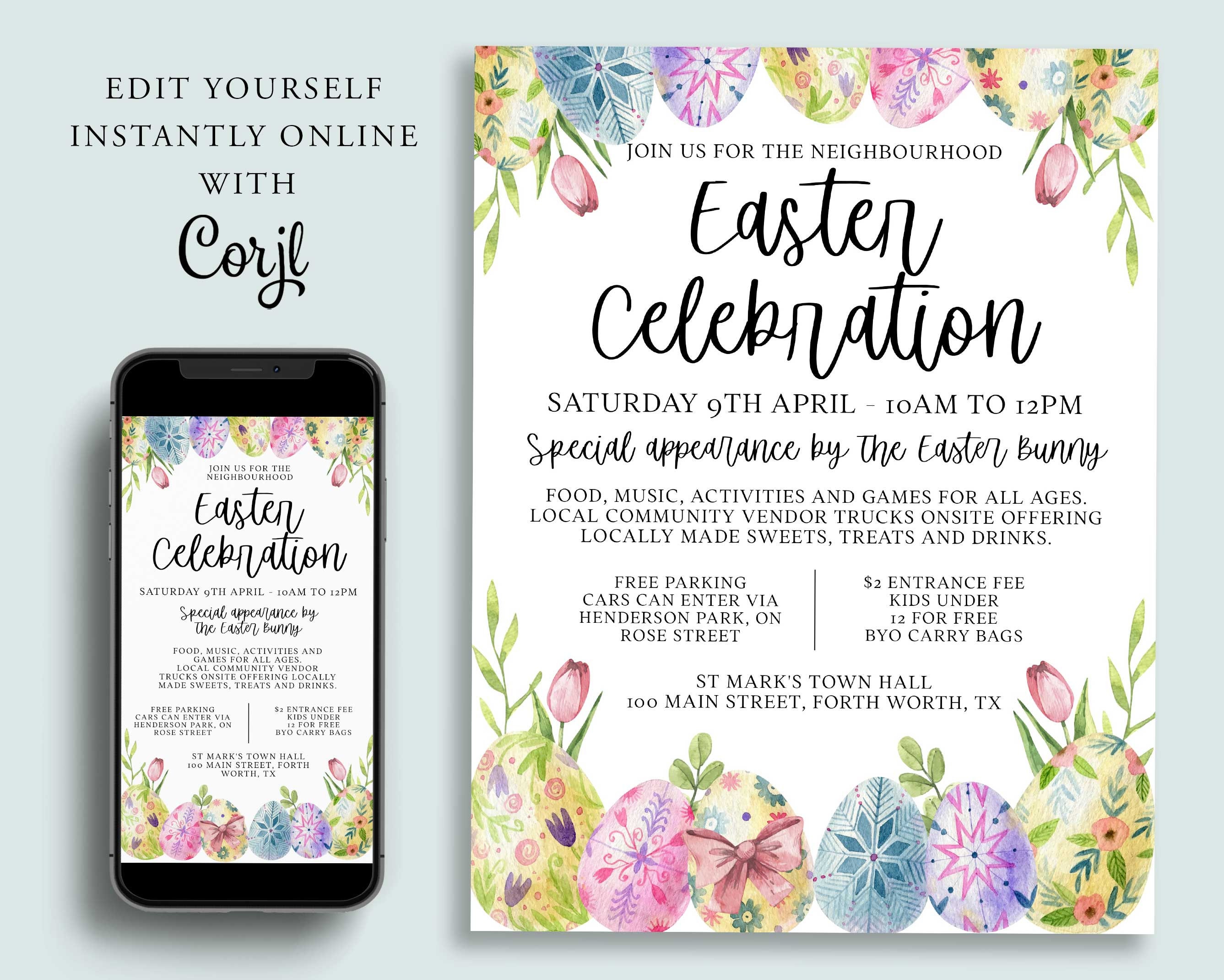 Editable EASTER Celebration Flyer Template, SPRING Flyer, Diy Invite ...