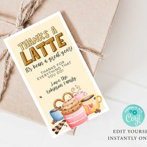 LATTE Appreciation Gift Tag, Teacher, Friends, Mothers Day, Valentine ...