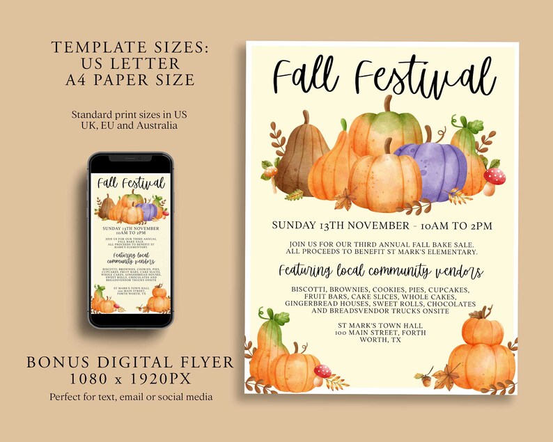 Editable FALL MARKET Flyer Template, DIY Market, Event Poster, Harvest ...