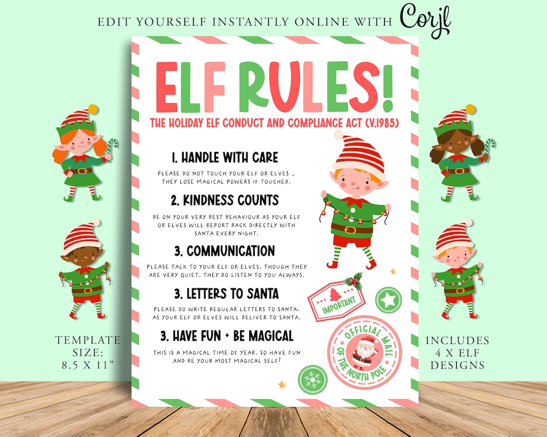 CHRISTMAS ELF Rules Sign, Christmas Elf Activities, DIY, Santa's ...