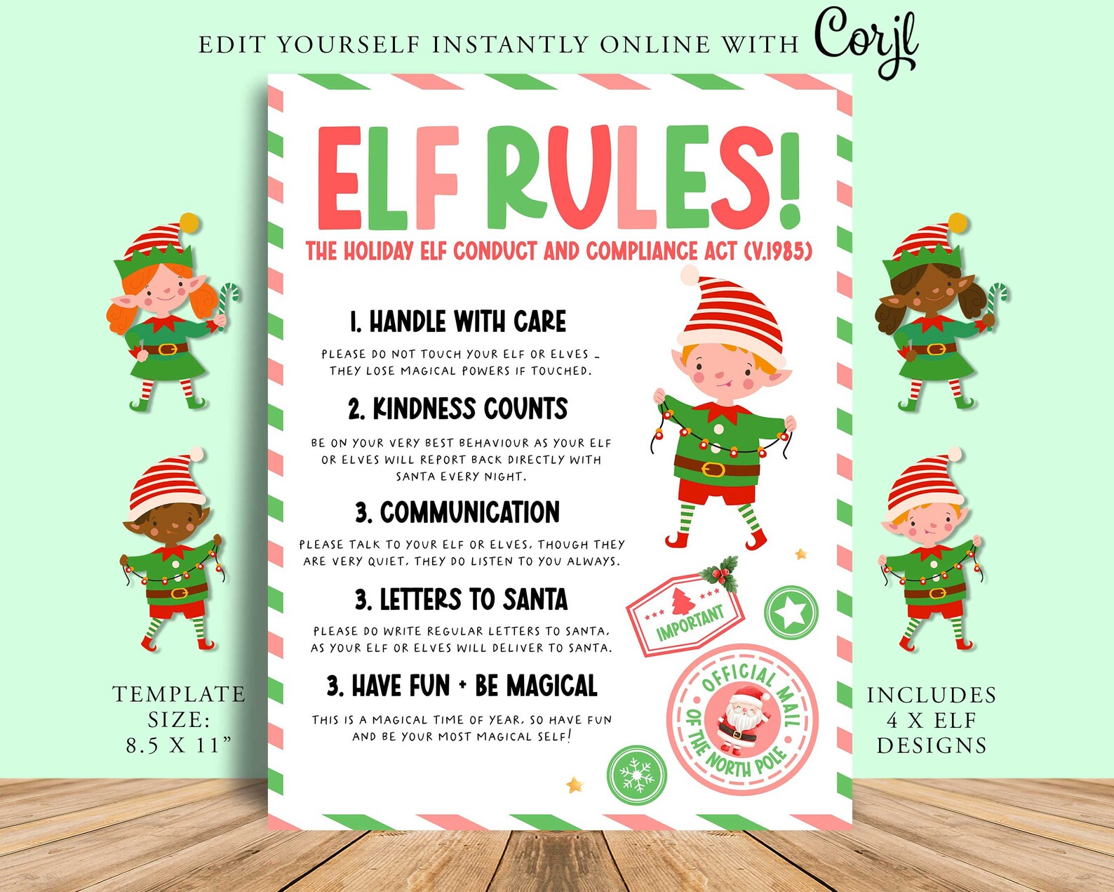 CHRISTMAS ELF Rules Sign, Christmas Elf Activities, DIY, Santa's ...