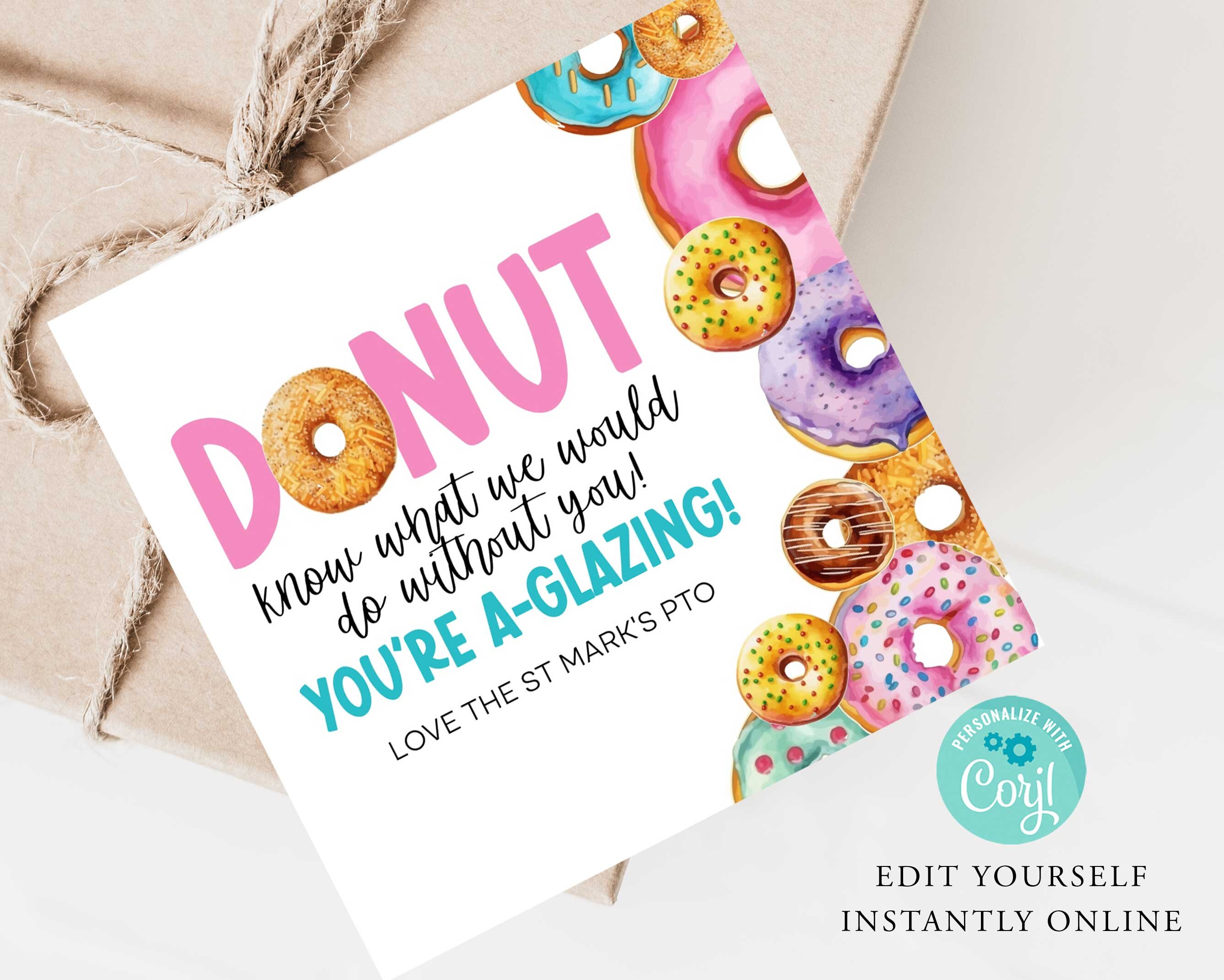 DONUT Appreciation Gift Tag, Teacher, Friends, Mothers Day, Valentine ...