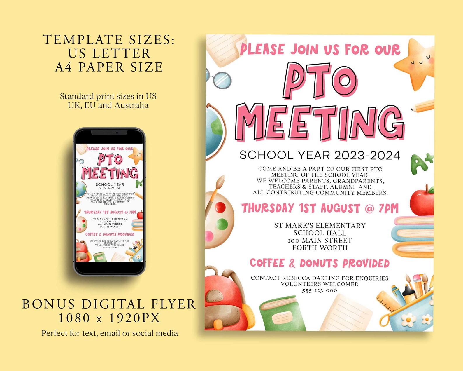 PTO MEETING Flyer Template, Pta, Fundraising Event, Volunteer, Meeting ...