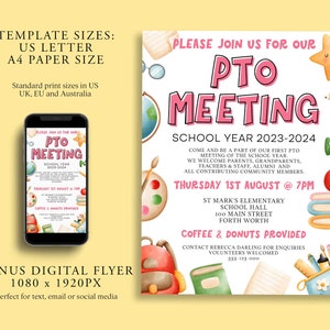 PTO MEETING Flyer Template, Pta, Fundraising Event, Volunteer, Meeting ...