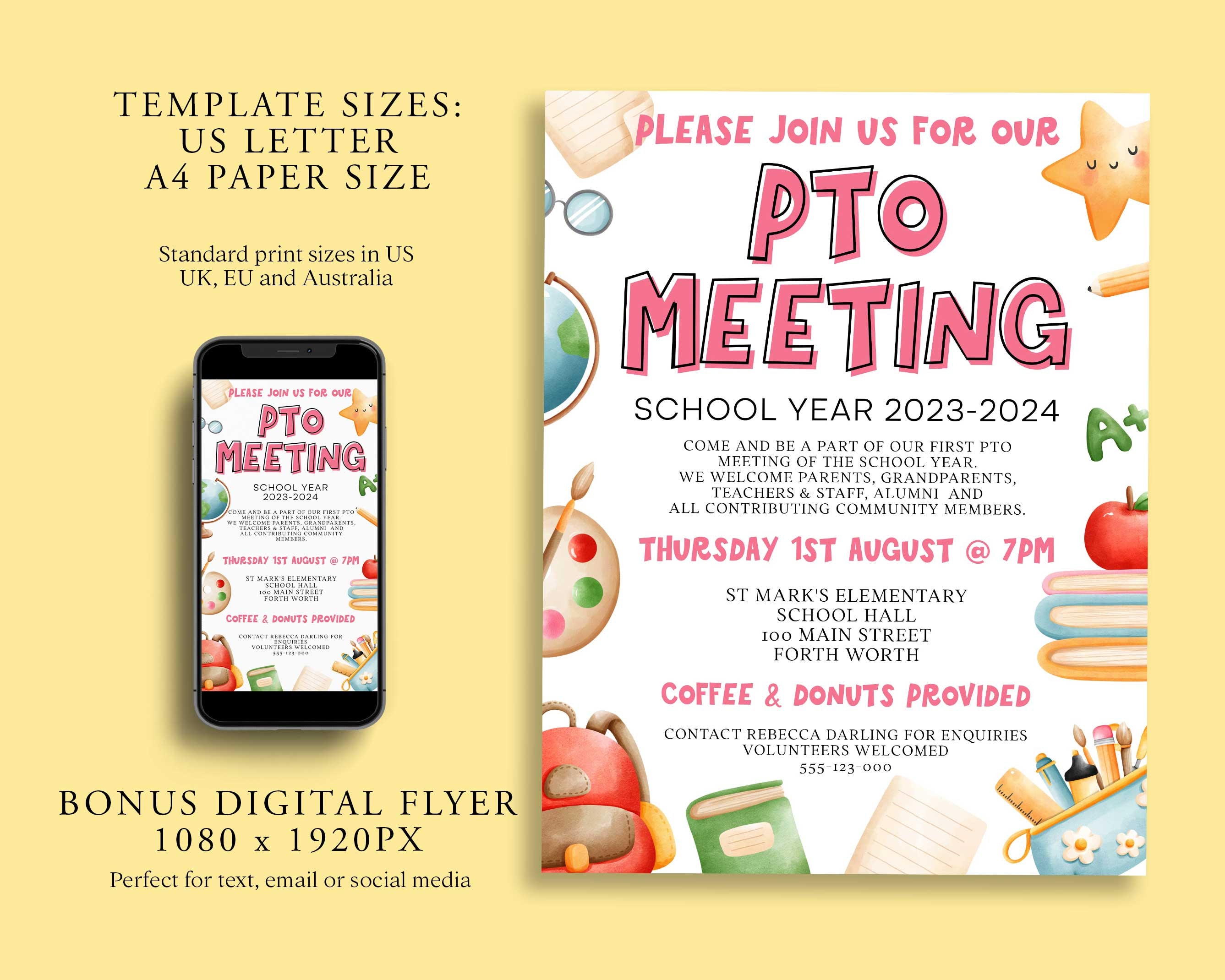 PTO MEETING Flyer Template, Pta, Fundraising Event, Volunteer, Meeting ...