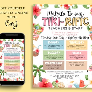 Tiki TEACHER APPRECIATION Editable Flyer Template, Staff Invite, Family ...