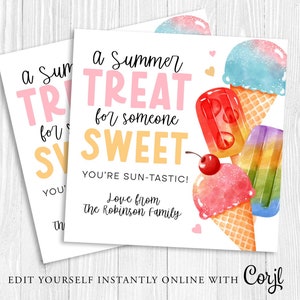 SUMMER Treat Appreciation Gift Tag, Teacher, Friends, Mothers Day ...