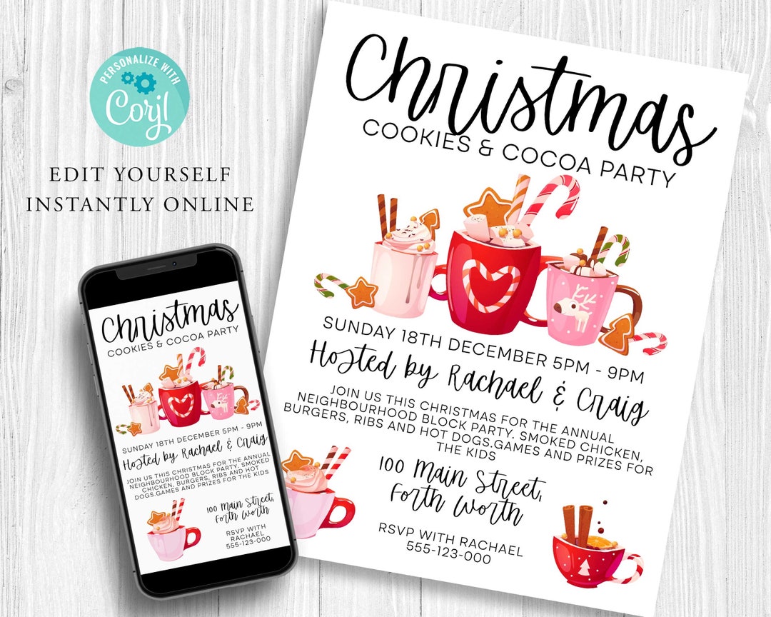 Chrismas Cookies & Cocoa Flyer Template, DIY Seasonal Invite, Christmas ...