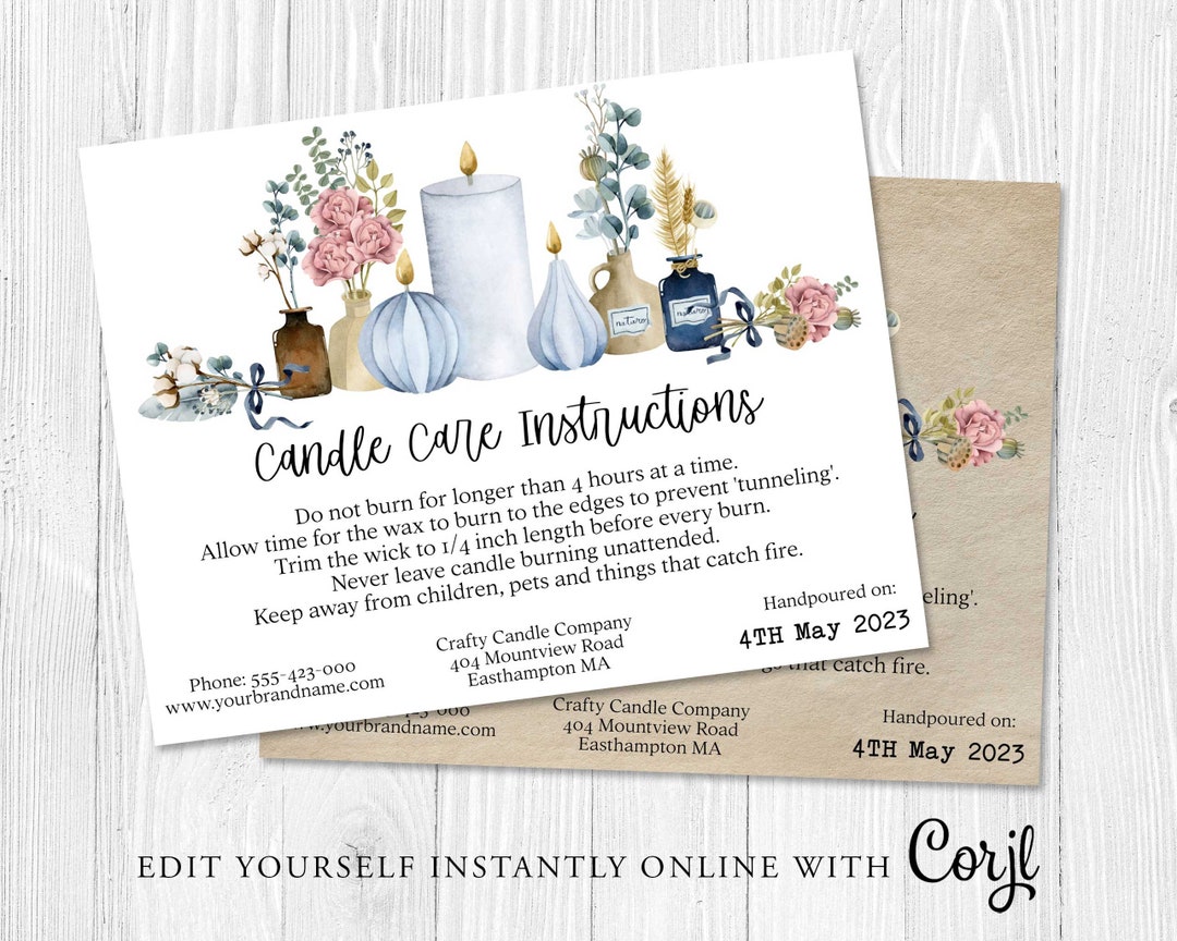 CANDLE Instruction Card Template, Candle Care Label, Ring, Wax Melt ...